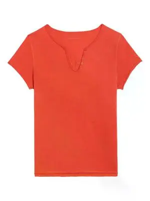Zadig&Voltaire Short-sleeve Henley T-shirt With Fishnet Heart Detail - Orange
