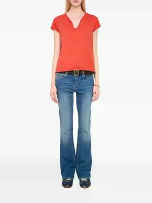 Zadig&Voltaire Short-sleeve Henley T-shirt With Fishnet Heart Detail - Orange