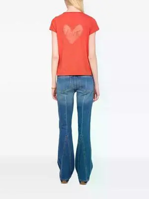 Zadig&Voltaire Short-sleeve Henley T-shirt With Fishnet Heart Detail - Orange