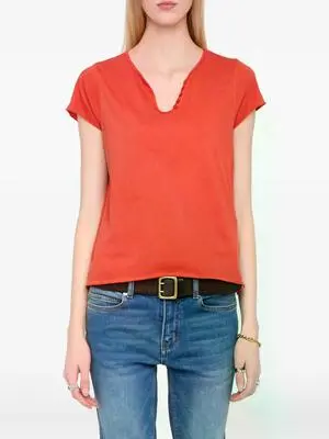 Zadig&Voltaire Short-sleeve Henley T-shirt With Fishnet Heart Detail - Orange