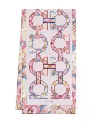 FERRAGAMO Gancini Floral Print Scarf - Pink