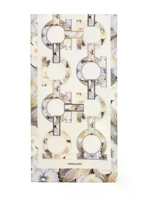 FERRAGAMO Gancini Brezza-print Silk Scarf - Neutrals