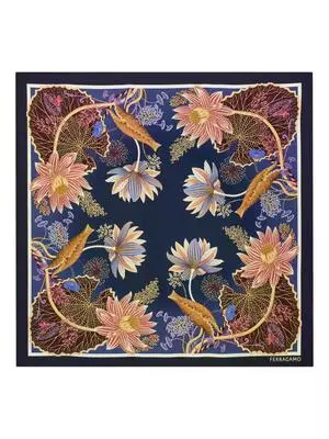 FERRAGAMO Water Lilies Printed Scarf - Blue