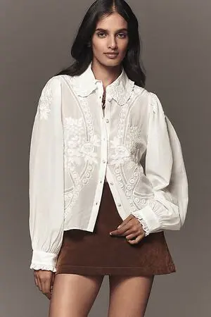 PILCRO Long-sleeve Embroidered Blouse
