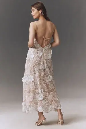 HELSI Embroidered Mesh Tie-back Midi Dress
