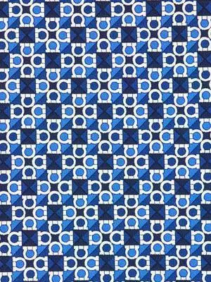 FERRAGAMO Gancini Square Print Silk Tie - Blue