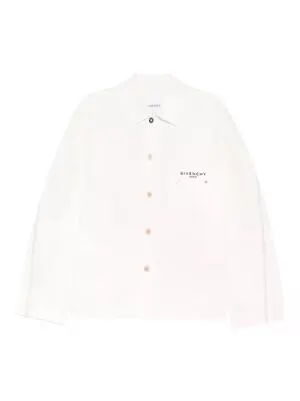 Givenchy Embroidered-logo Chest-pocket Denim Jacket - Neutrals