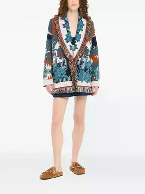 Alanui Island Soul Fringed Floral Cardigan - Blue