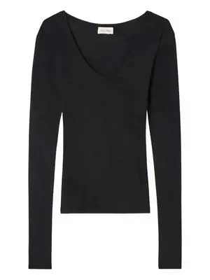 American Vintage Massachusetts Long-sleeve V-neck Top - Black