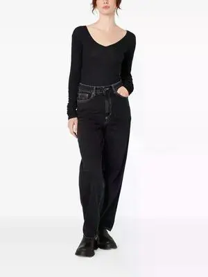 American Vintage Massachusetts Long-sleeve V-neck Top - Black