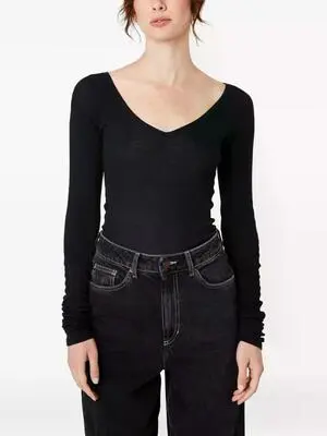 American Vintage Massachusetts Long-sleeve V-neck Top - Black