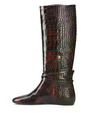 Premiata Croc-embossed Buckle Boots - Brown
