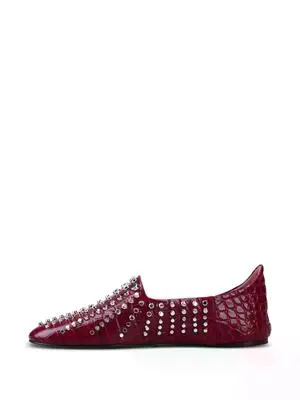 Premiata Studded Croc-embossed Ballet Flats