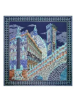 FERRAGAMO Palazzo Feroni Print Silk Scarf - Blue
