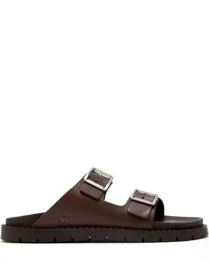 FORSA Curtis Buckle Leather Slides - Brown