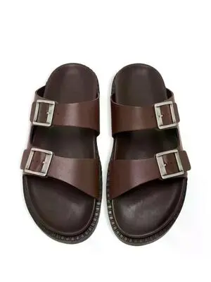 FORSA Curtis Buckle Leather Slides - Brown