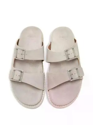 FORSA Curtis Buckle Leather Slides - Neutrals