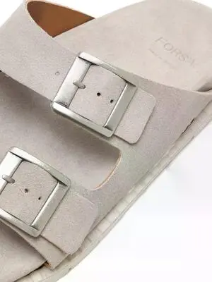 FORSA Curtis Buckle Leather Slides - Neutrals