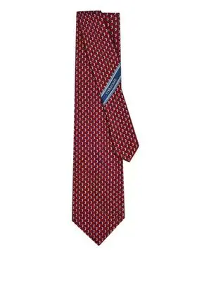 FERRAGAMO Gancini-pattern Silk Neck Tie - Red