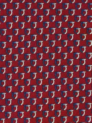 FERRAGAMO Gancini-pattern Silk Neck Tie - Red