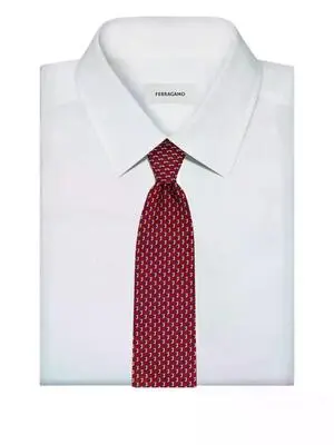 FERRAGAMO Gancini-pattern Silk Neck Tie - Red