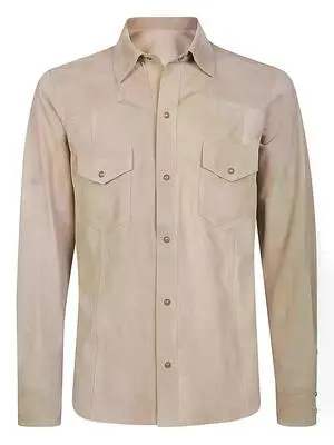 Eleventy Pocket Leather Shirt - Neutrals