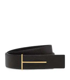 TOM FORD Calf Leather Reversible T Belt - Brown
