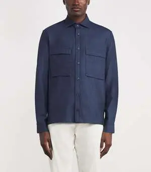 Paul & Shark Wool-silk-linen-blend Overshirt - Navy
