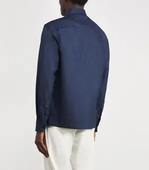Paul & Shark Wool-silk-linen-blend Overshirt - Navy