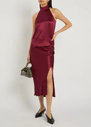 Rails Leah Halterneck Satin Top - Burgundy