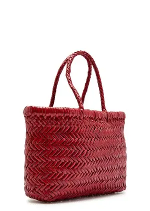 Dragon Diffusion Mini Flat Gora Woven Leather Top Handle Bag - Red