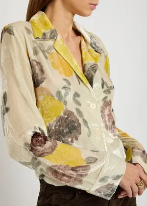 Bernadette Louis Floral-print Velour Blouse