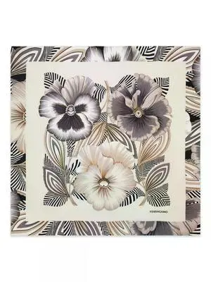 FERRAGAMO Floral Print Silk Scarf - Neutrals