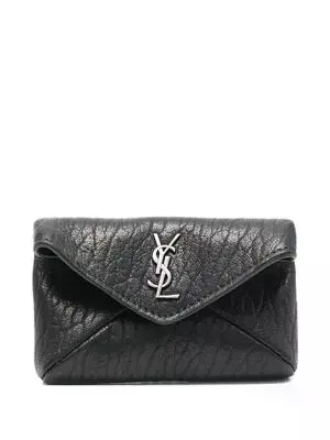 Saint Laurent Micro Cassandre Grained Wallet - Black