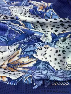 FERRAGAMO Cheetah-print Silk Scarf - Blue