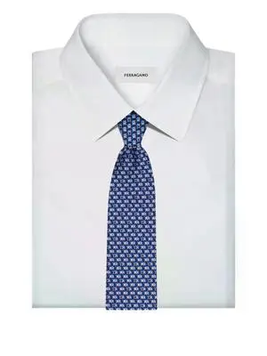 FERRAGAMO Elephant Gancini Print Tie - Blue