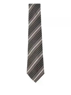 Saint Laurent Striped Silk Tie - Grey