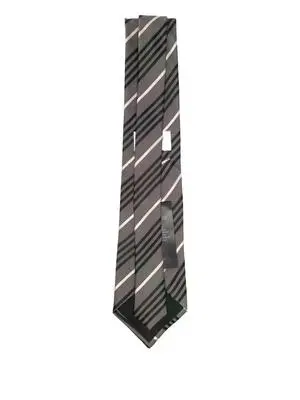 Saint Laurent Striped Silk Tie - Grey