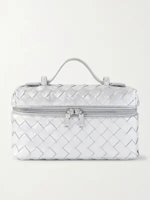 Bottega Veneta Bang Bang Intrecciato Distressed Metallic Leather Tote - Silver