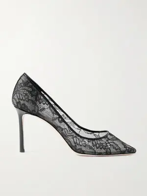 JIMMY CHOO Romy 85 Leather-trimmed Lace Pumps - Black