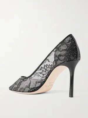 JIMMY CHOO Romy 85 Leather-trimmed Lace Pumps - Black