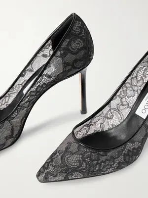 JIMMY CHOO Romy 85 Leather-trimmed Lace Pumps - Black