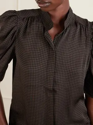 FRAME Gillian Houndstooth Silk-satin Shirt