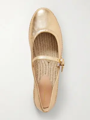GIANVITO ROSSI Elda Metallic Leather Espadrille Mary Jane Flats - Gold