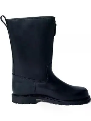 RIER Tractor Round-toe Leather Boots - Black
