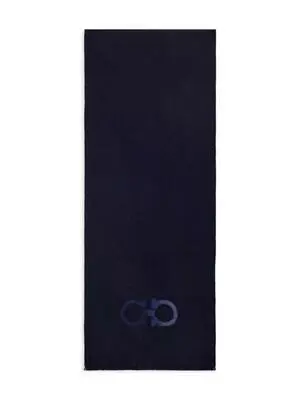 FERRAGAMO Gancini-motif Wool Scarf - Blue