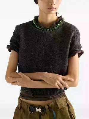 Prada Crystal-embellished Short-sleeve Sweater