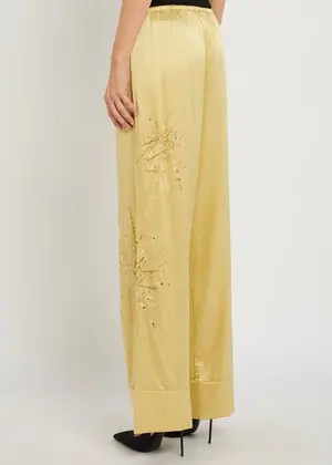 Bernadette Louis Embellished Stretch-silk Trousers - Yellow