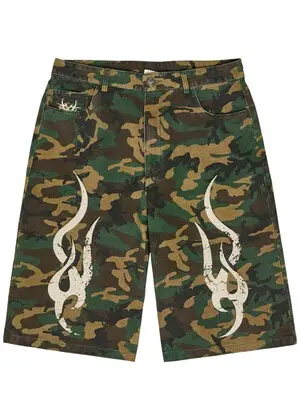 CHEW FOREVER Tribal Camouflage Printed Denim Shorts
