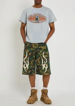 CHEW FOREVER Tribal Camouflage Printed Denim Shorts